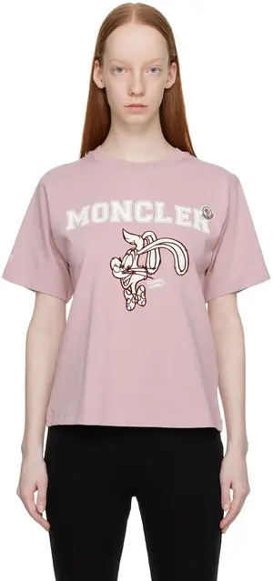 Moncler Pink Flocked T-Shirt - 523 Pink | Editorialist